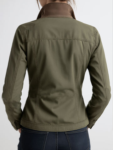 Outdoor Utility Pocket Olive Green Cargo Jacket With Zip Front | Futario