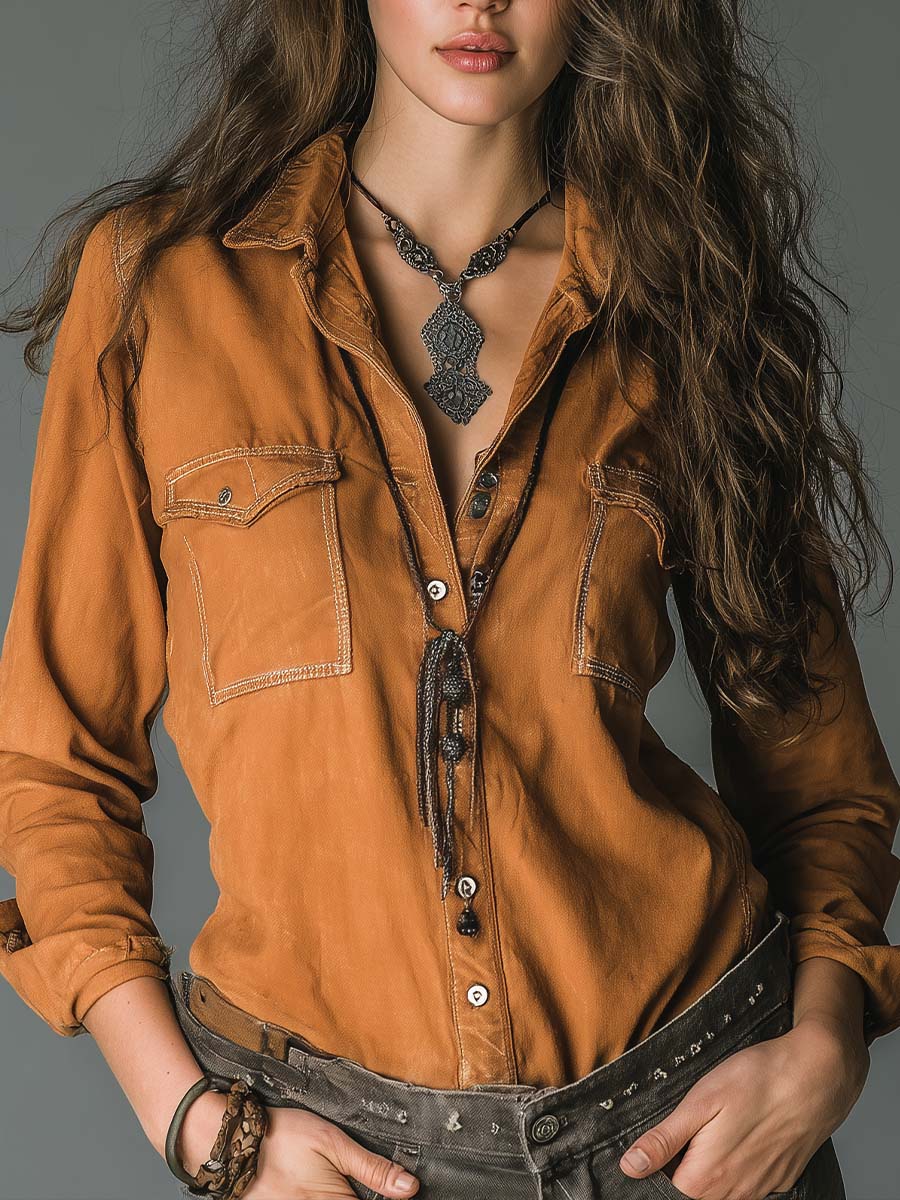 Vintage Caramel Soft Cotton Utility Pocket Shirt – Futario